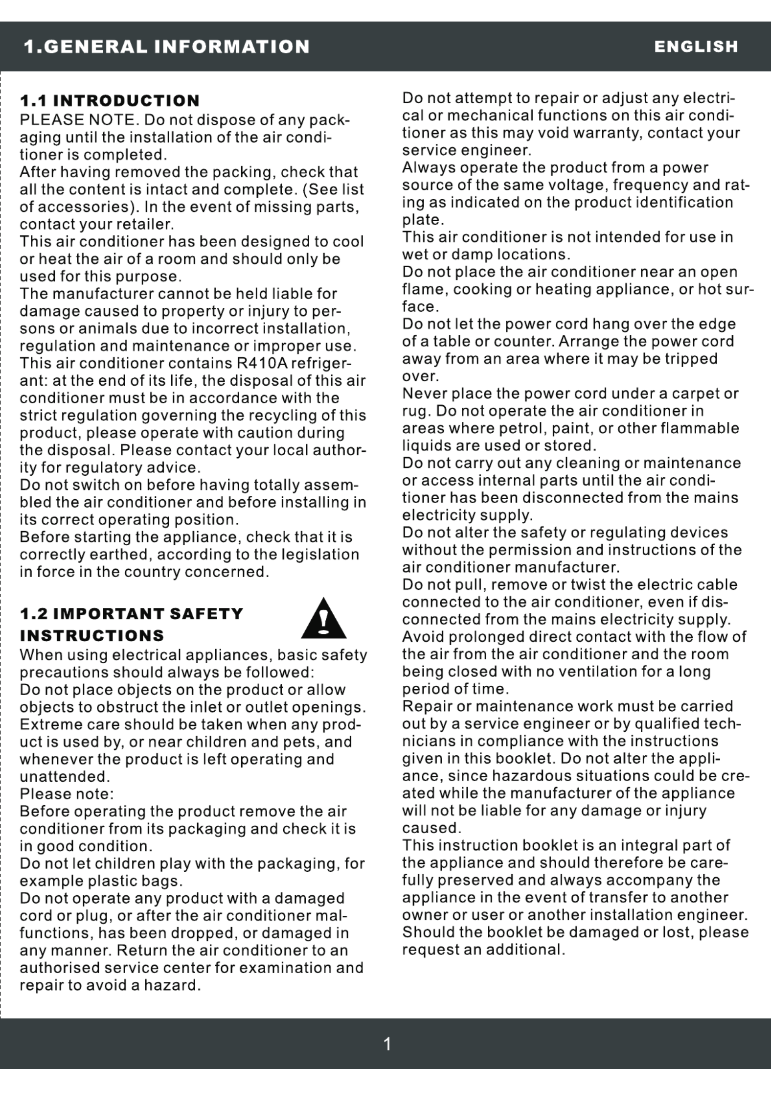 Just Fire EC10 Double Duct Airco Manual (22 Sider)