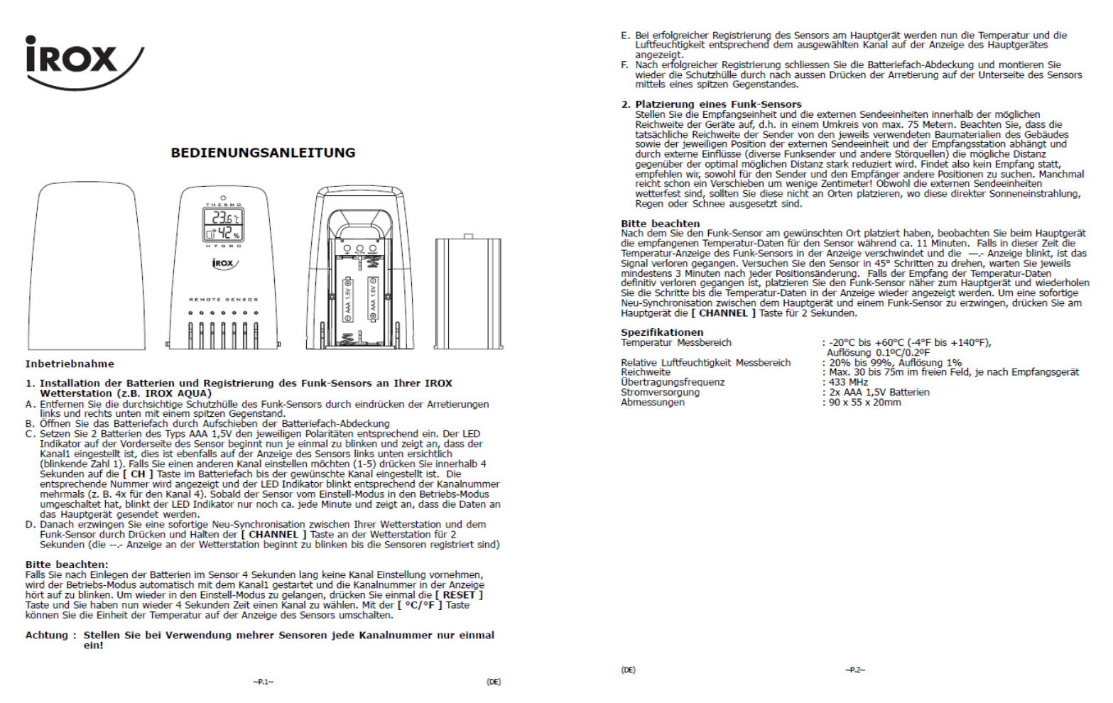 Irox ETS25 Wetterstation Bedienungsanleitung (5 Seiten)